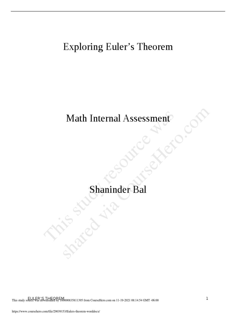 This Study Resource Was: Exploring Euler's Theorem | PDF | Prime Number ...
