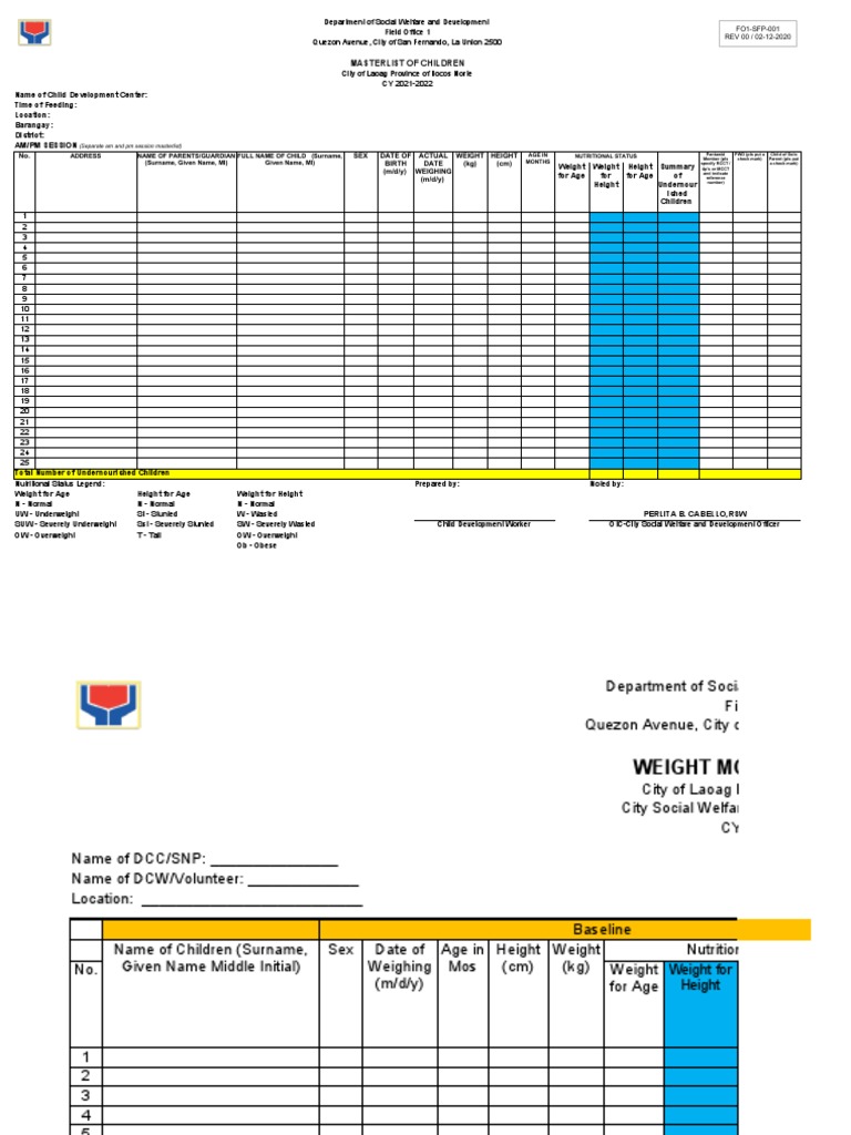 Masterlist of Children | PDF | Human Weight | Public Health