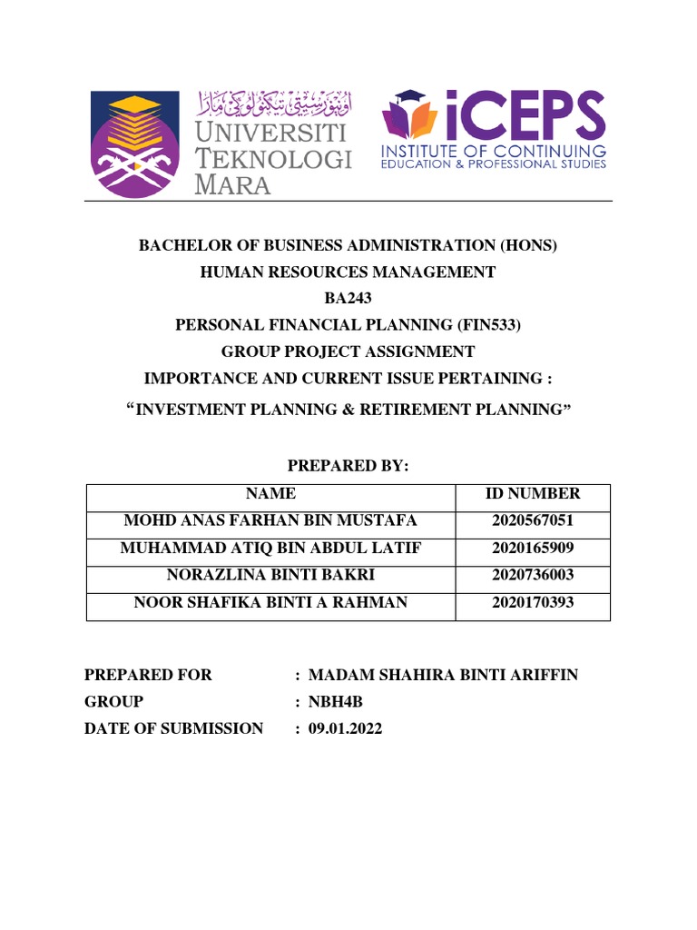 Group Assignment FIN533 - Group 4 | PDF | Investing | Retirement