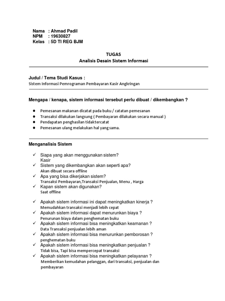 Sistem Informasi Pembayaran Kasir Angkringan | PDF