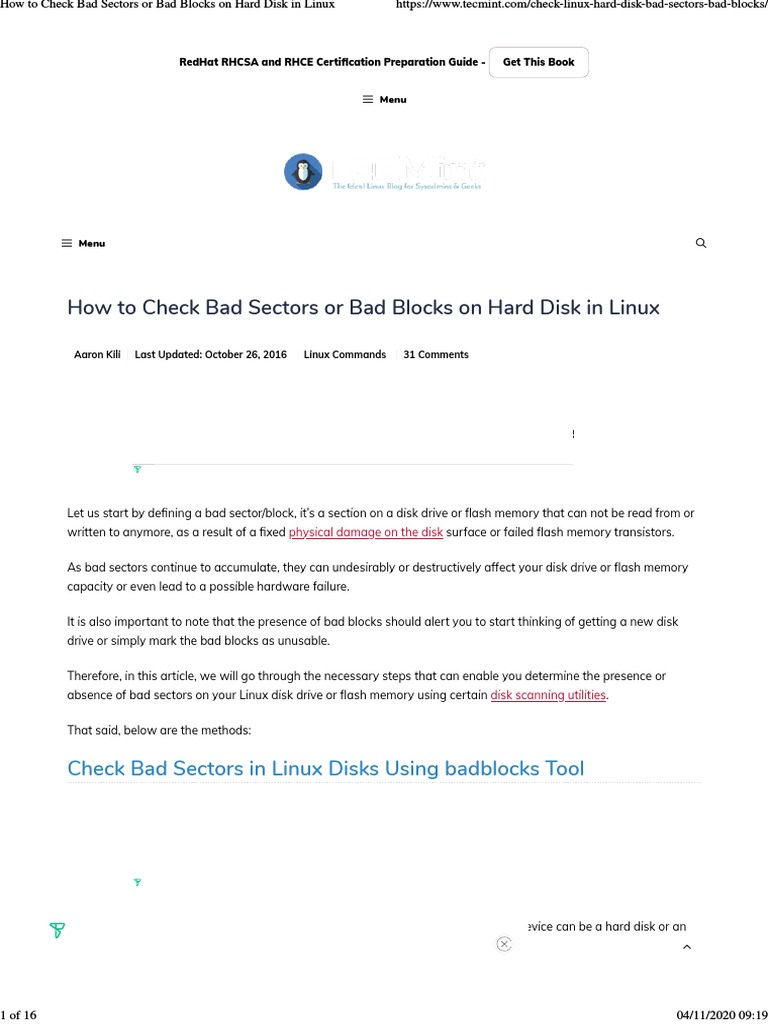 Badblocks Linux Use HD | PDF | Linux | Utility Software