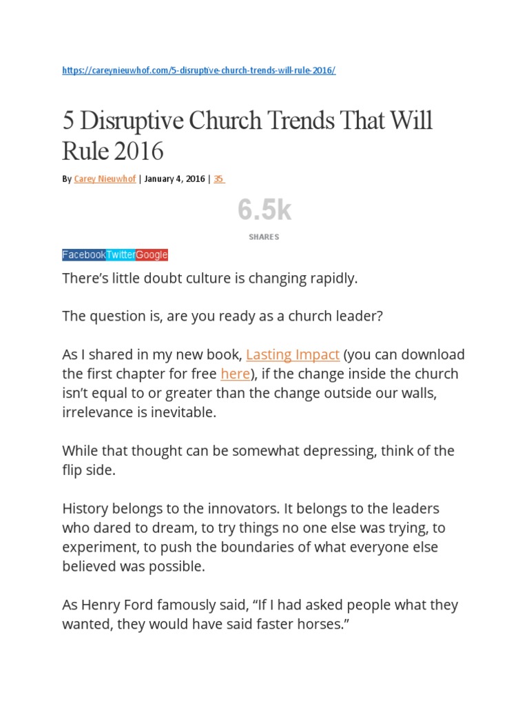 5 Disruptive Church Trends That Will Rule 2016 | PDF | Sermon