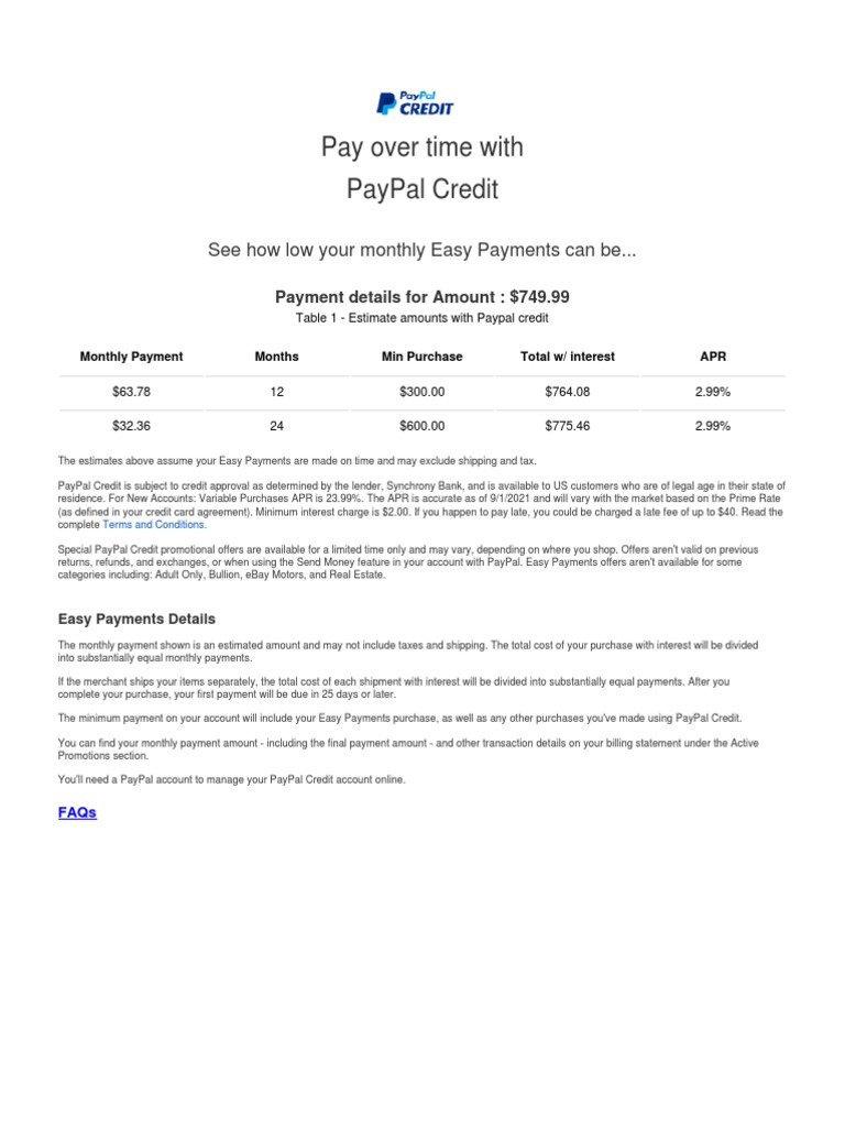 Pay Over Time With Paypal Credit: See How Low Your Monthly Easy ...