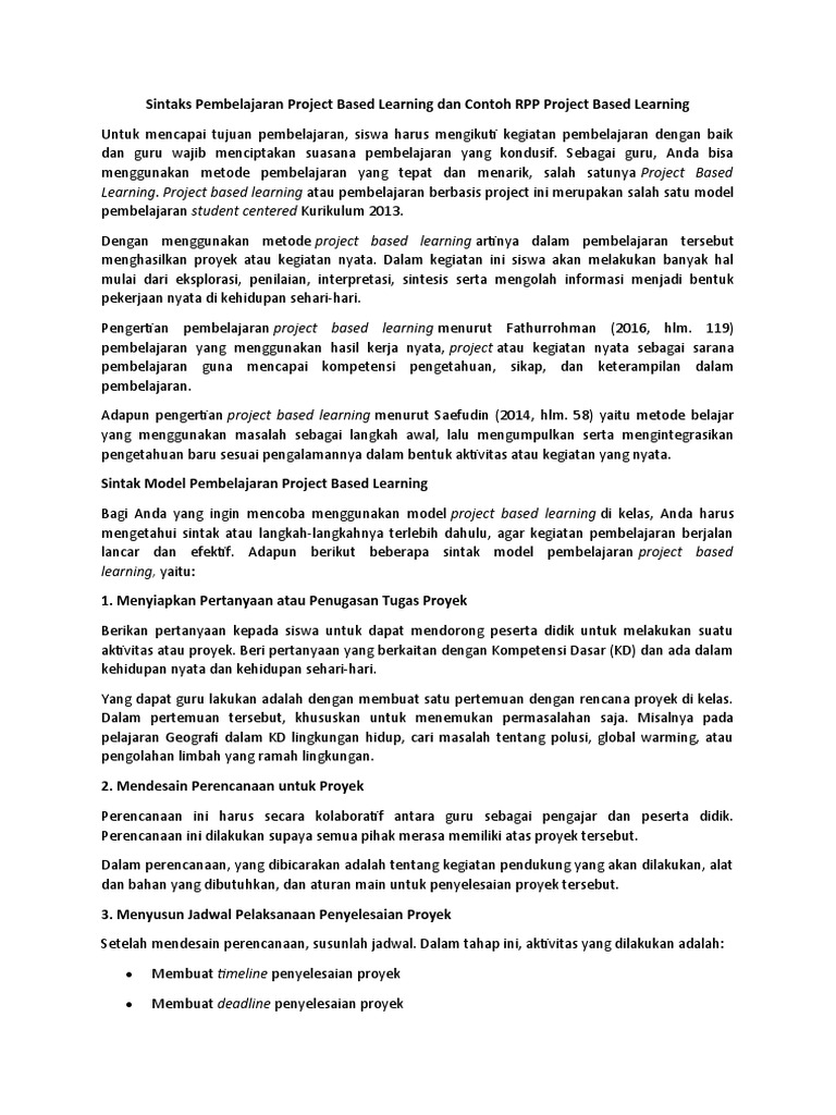 Sintaks RPP Project Based Learning | PDF
