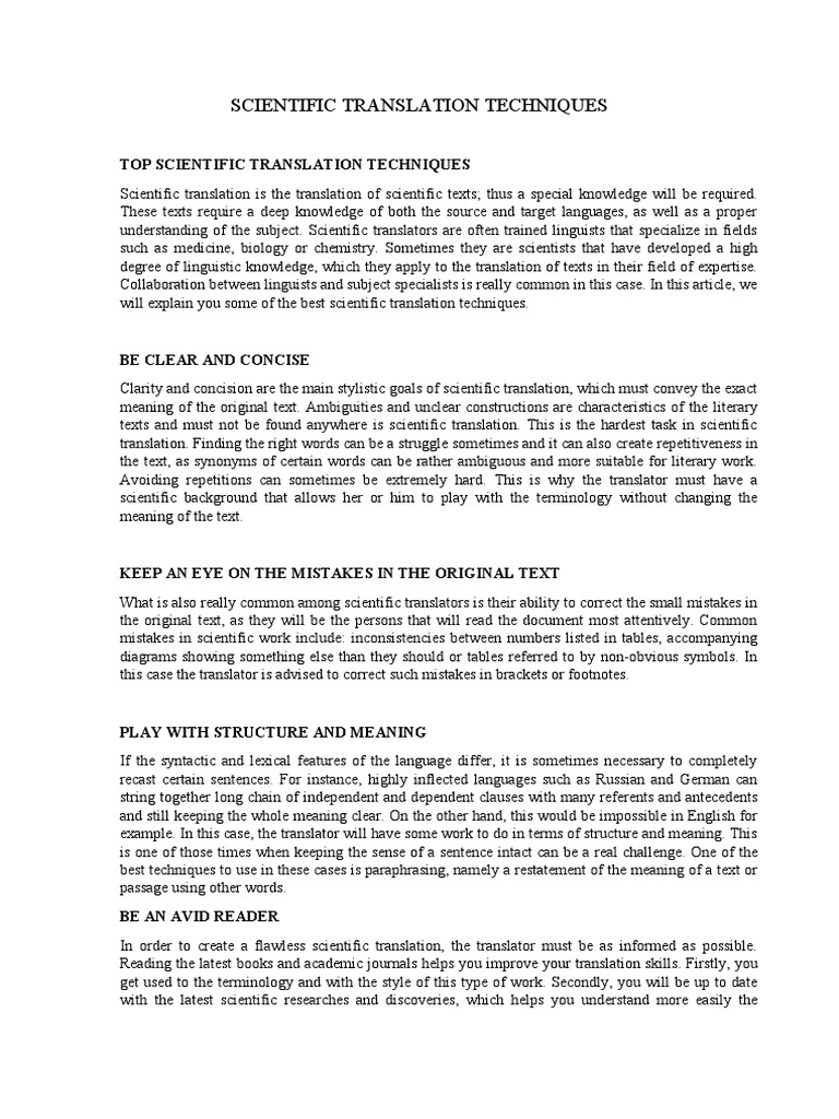 Scientific Translation Techniques | PDF | Translations | Linguistics