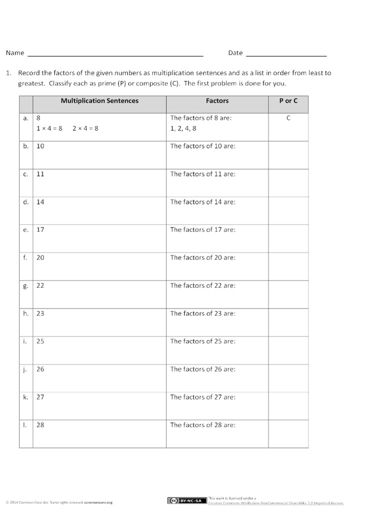 4.OA .B.4 4th Grade Prime or Composite Numbers Worksheets PDF Set 1 | PDF