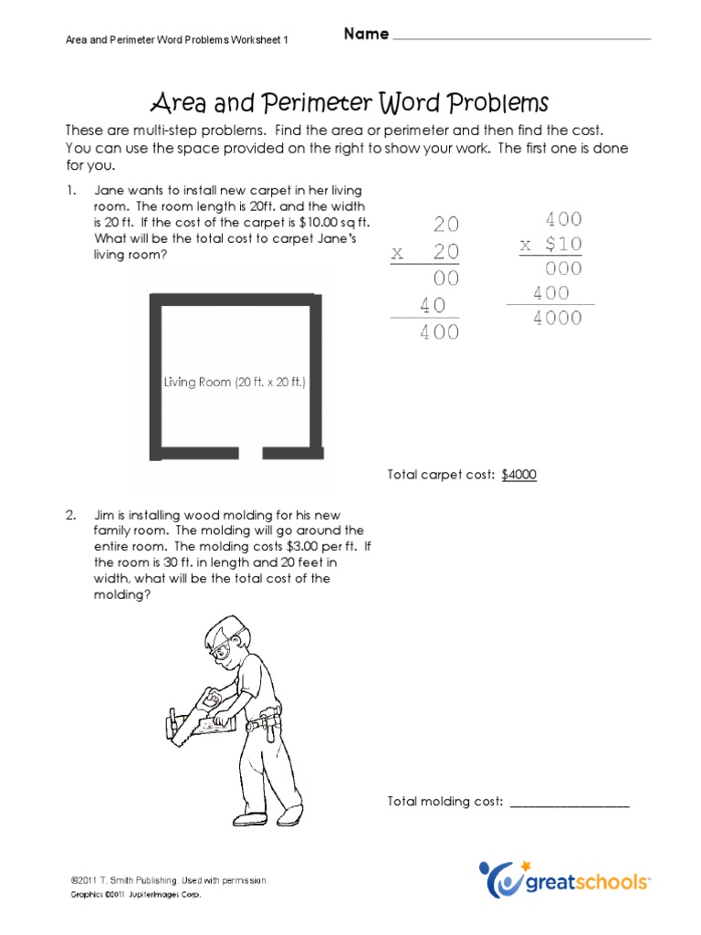 Area and Perimeter Word Problems | PDF