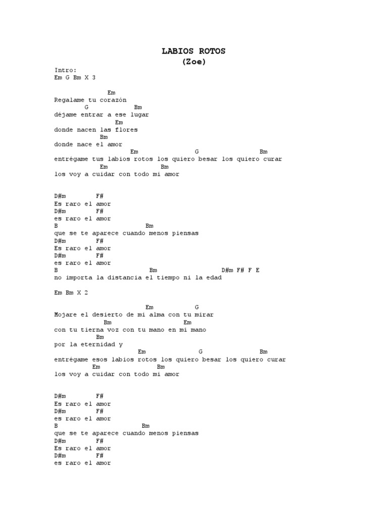 Letra: LABIOS ROTOS | PDF