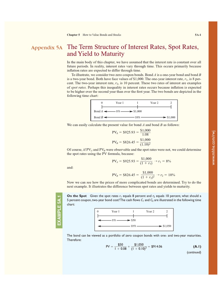The Term Structure of Interest Rates, Spot Rates, and Yield To Maturity ...