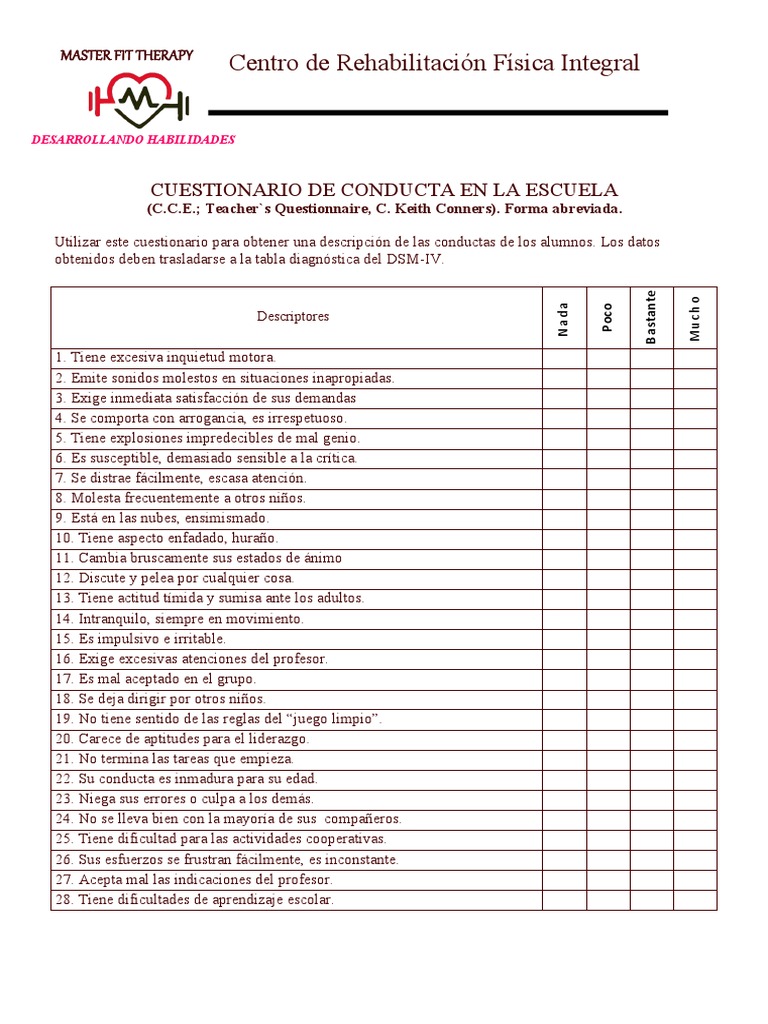 Escalas de Conners para Evaluar El TDAH | PDF