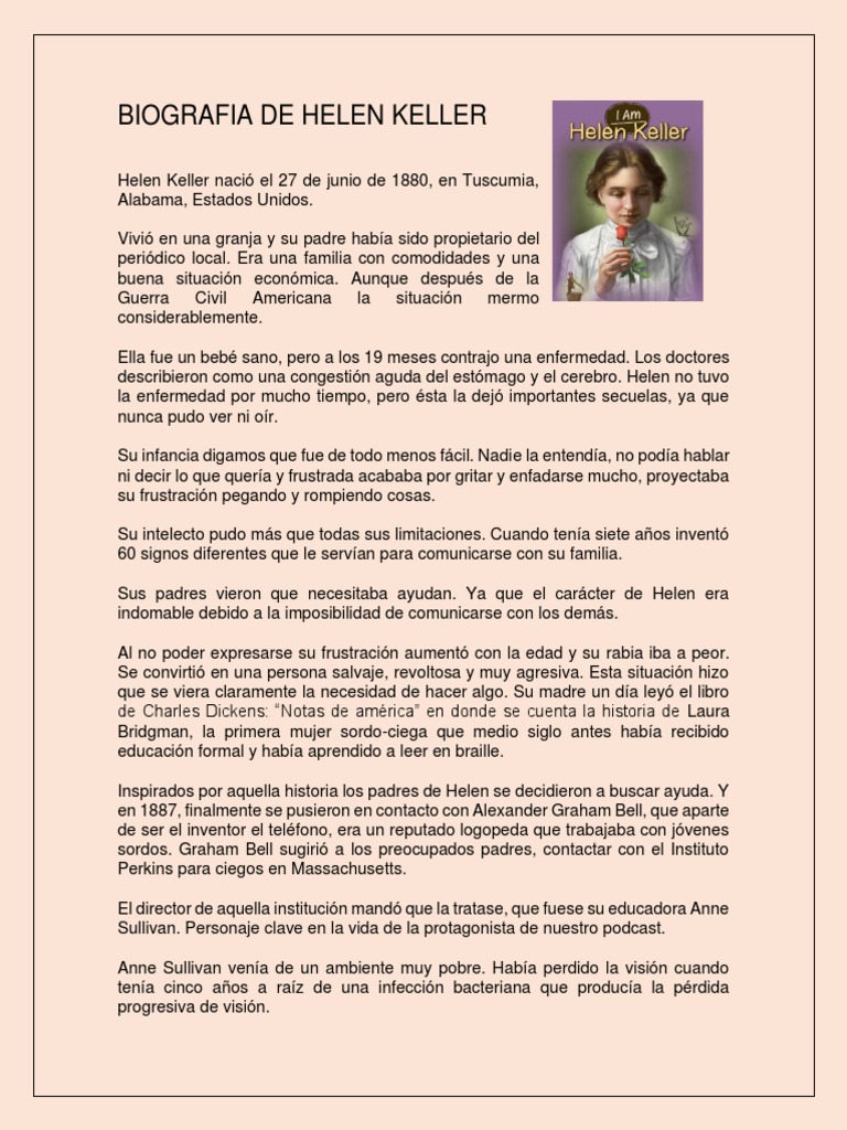 Hoja De Trabajo De Helen Keller