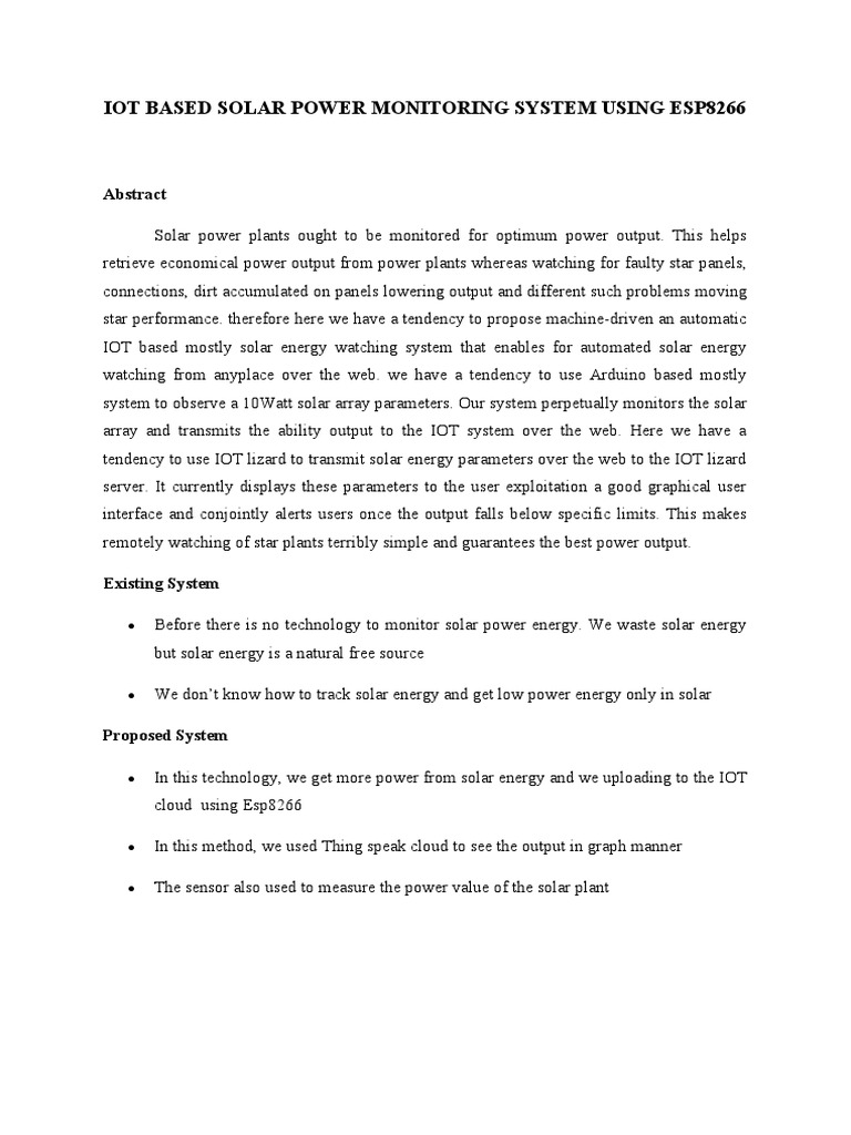 Iot Based Solar Power Monitoring System Using Esp8266 Pdf