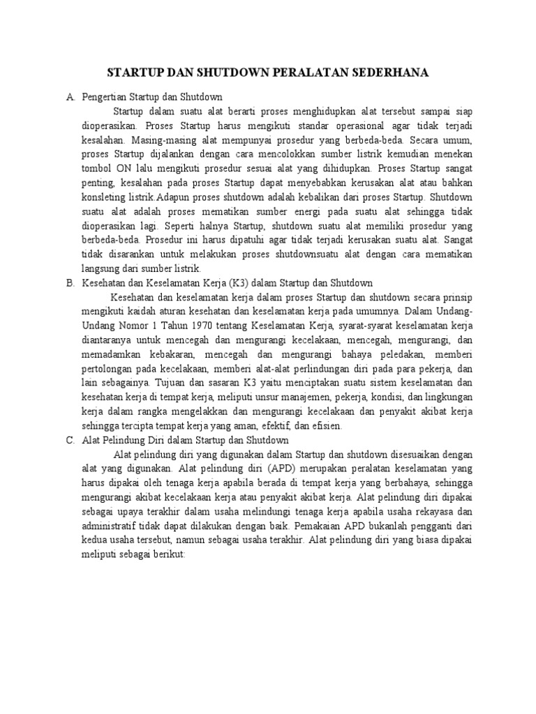 Prosedur Startup dan Shutdown Alat | PDF