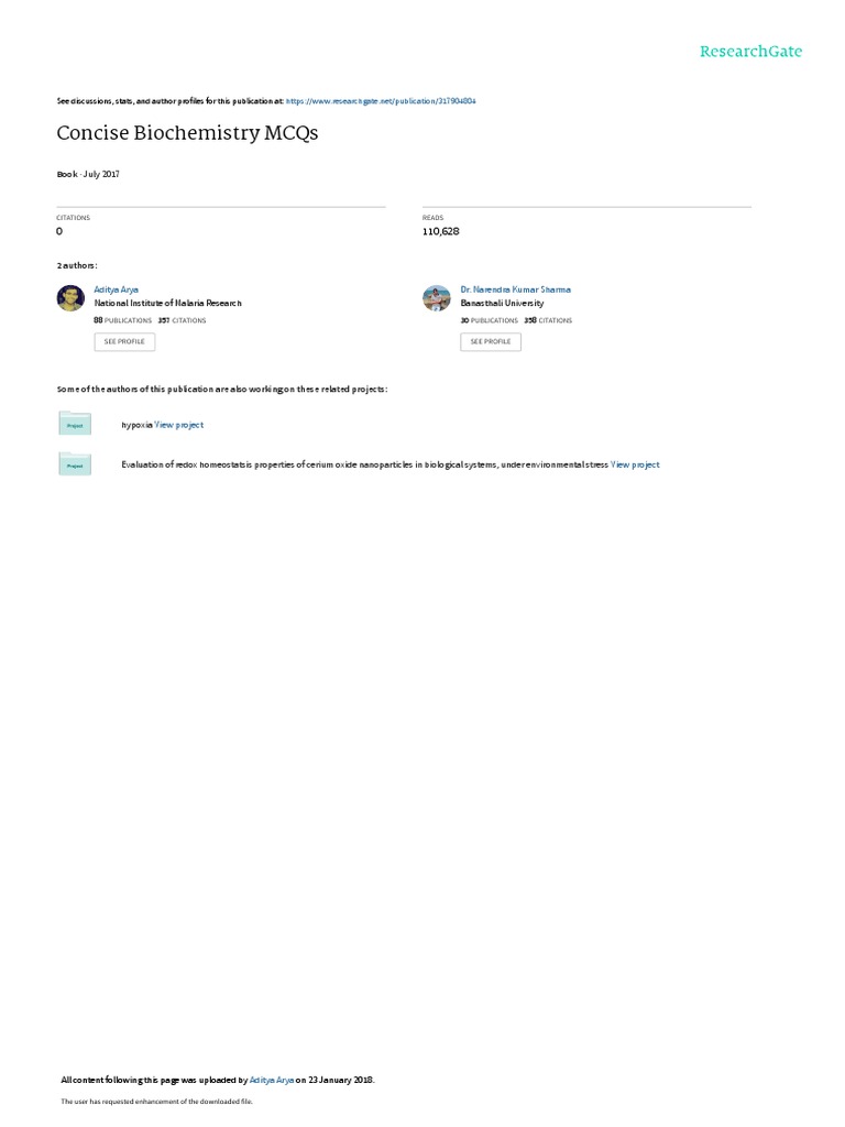 Concise Biochemistry MCQS: July 2017 | PDF | Amino Acid | Dna