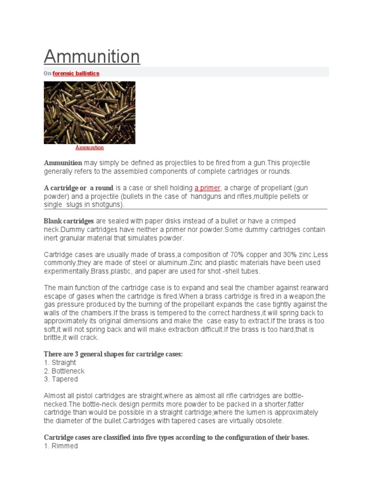 Ammunition: Forensic Ballistics | PDF | Cartridge (Firearms) | Tools