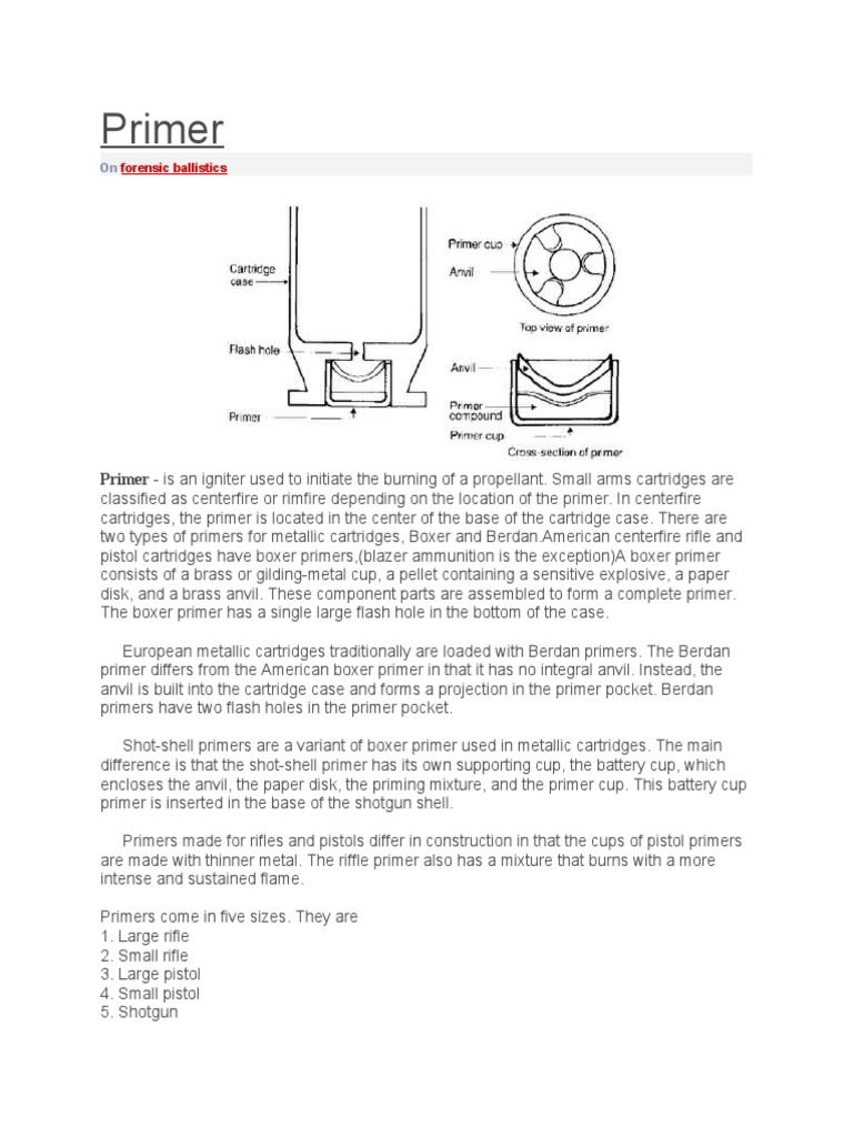 Primer: Primer - Is An Igniter Used To Initiate The Burning of A ...