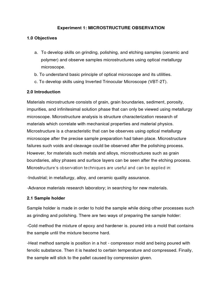 Experiment 1 MICROSTRUCTURE OBSERVATION | PDF | Microstructure | Metallurgy