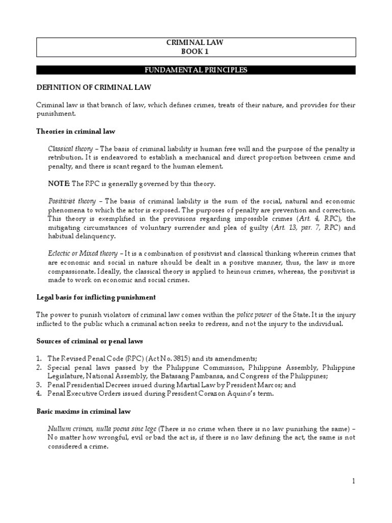 Criminal Law Book 1: Fundamental Principles | PDF | Mens Rea | Criminal Law