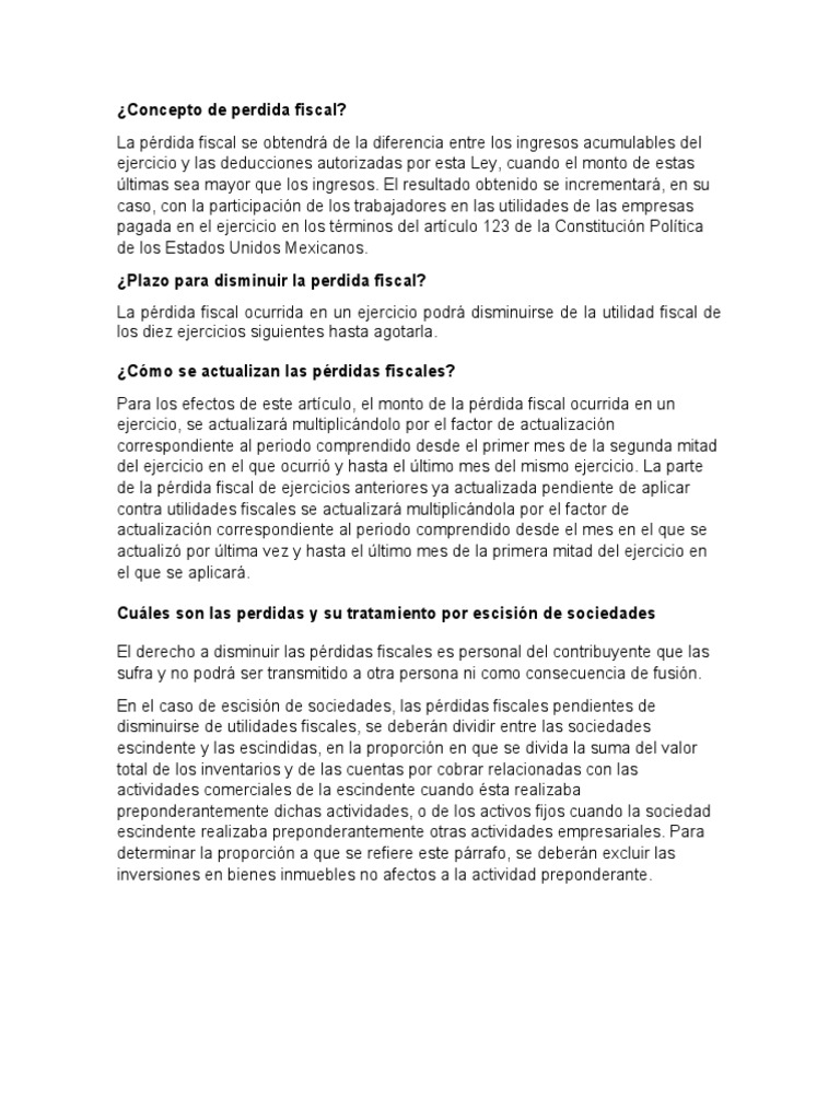 Concepto de Perdida Fiscal | PDF