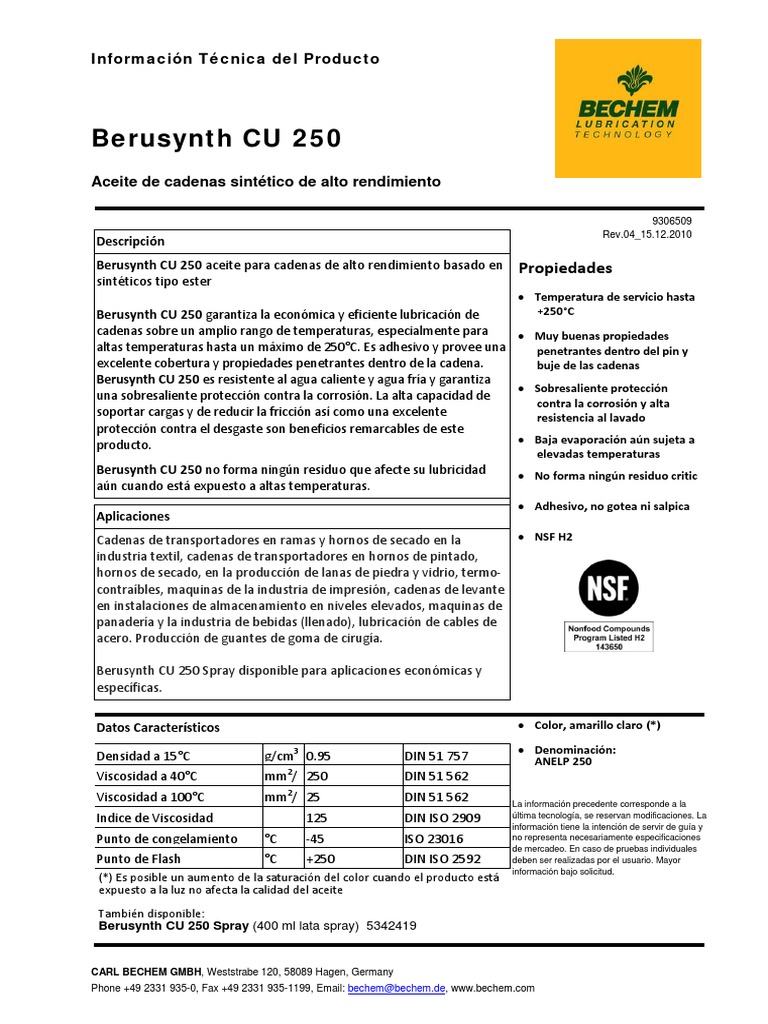 BERUSYNTH CU 250 - Esp | PDF | Cobre | Lubricante