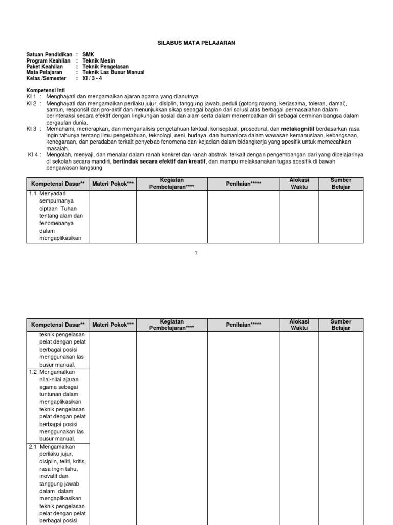 Silabus Teknik Las Busur Manual | PDF