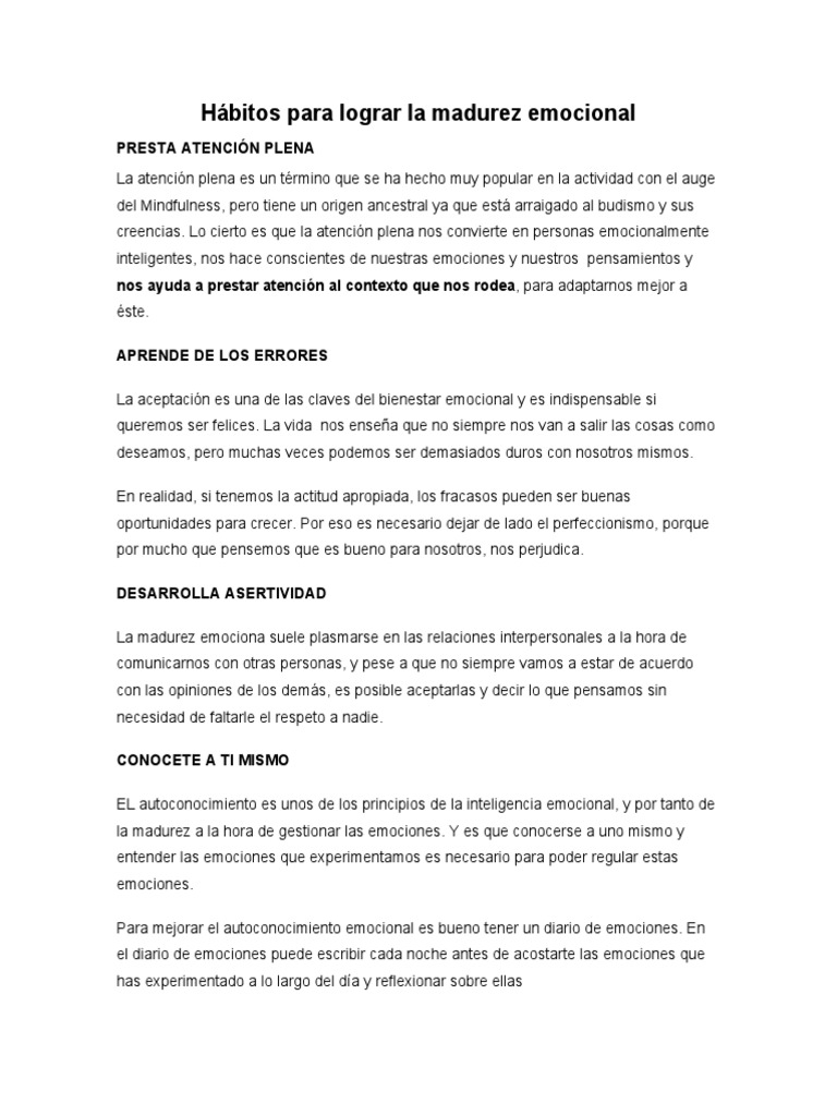 Hábitos para Lograr La Madurez Emocional | PDF