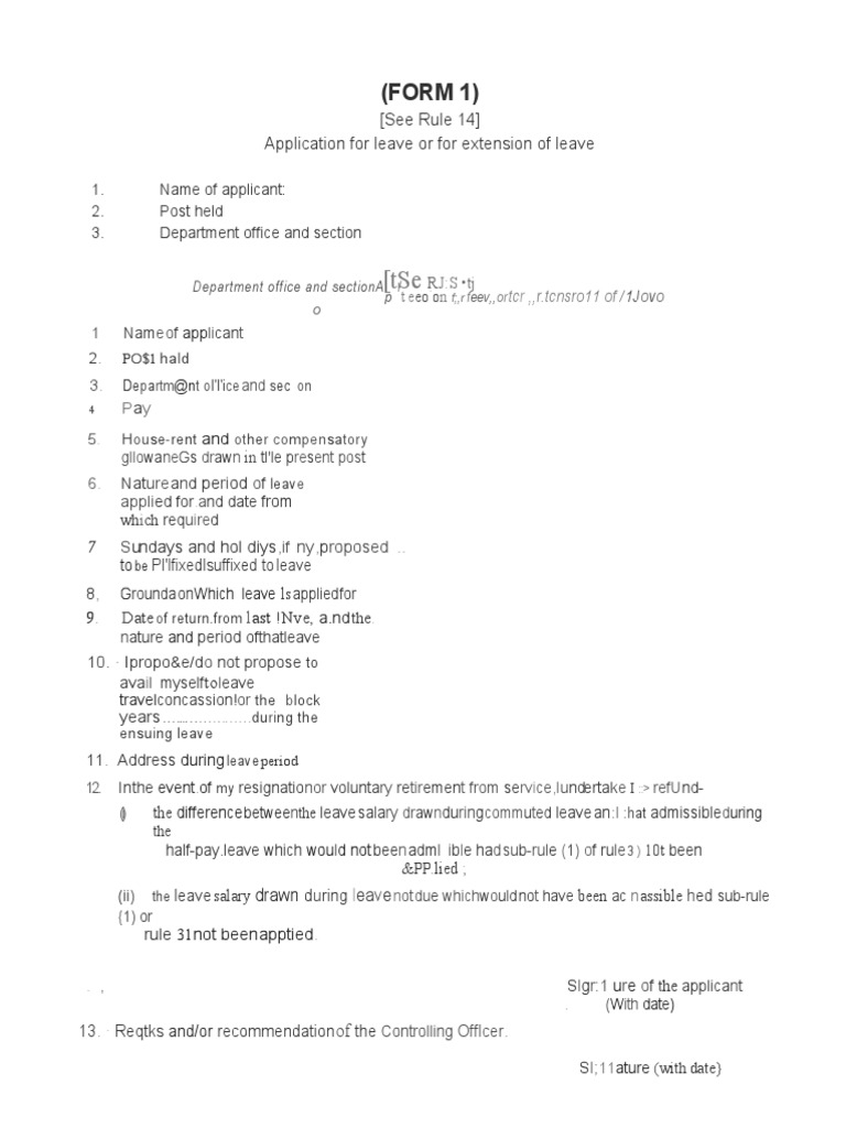 (FORM 1) : (See Rule 14) Application For Leave or For Extension of ...