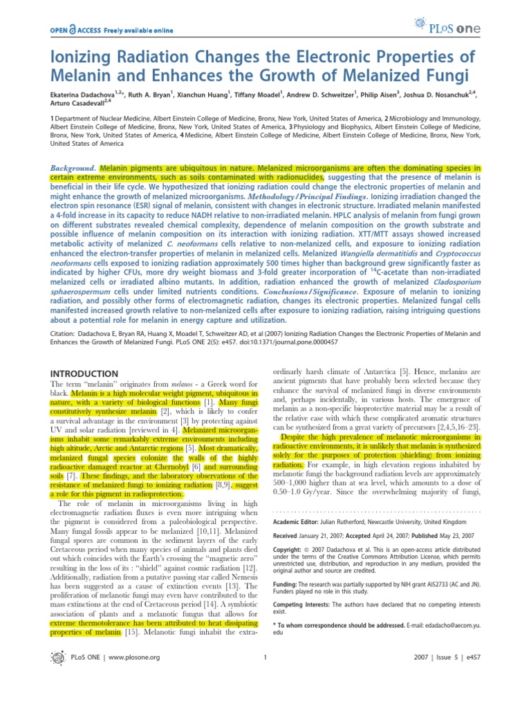 Radiation & Growth of Melanized Fungi | PDF