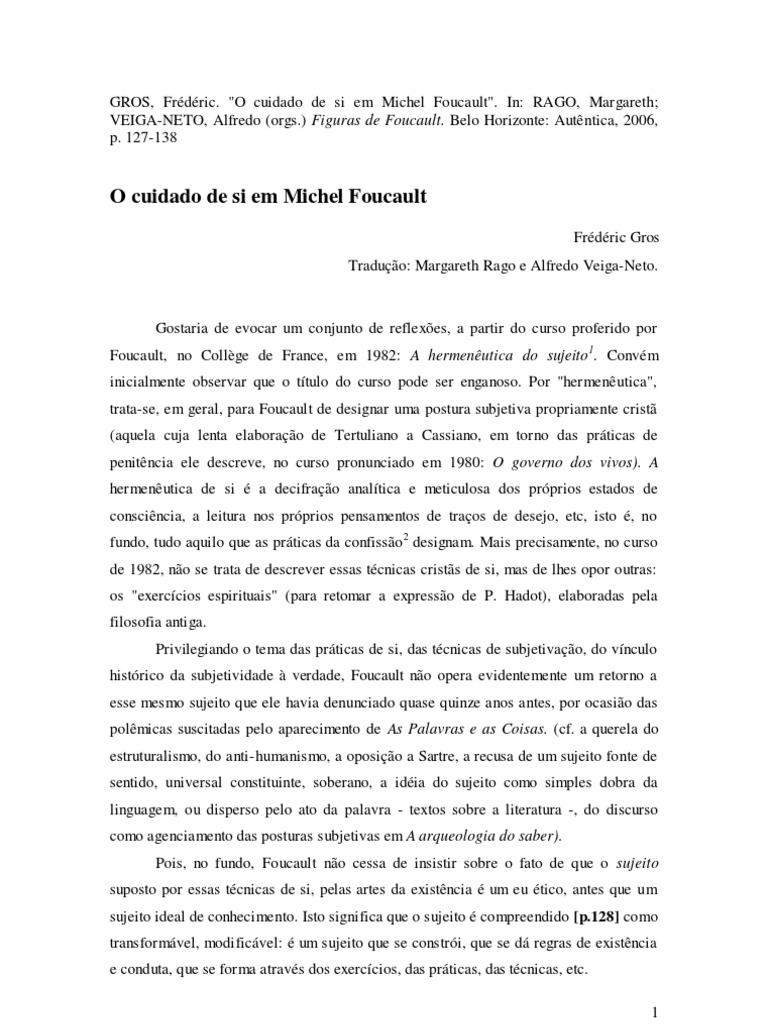 O Cuidado de Si em Michel Foucault: Uma Análise das Técnicas de ...