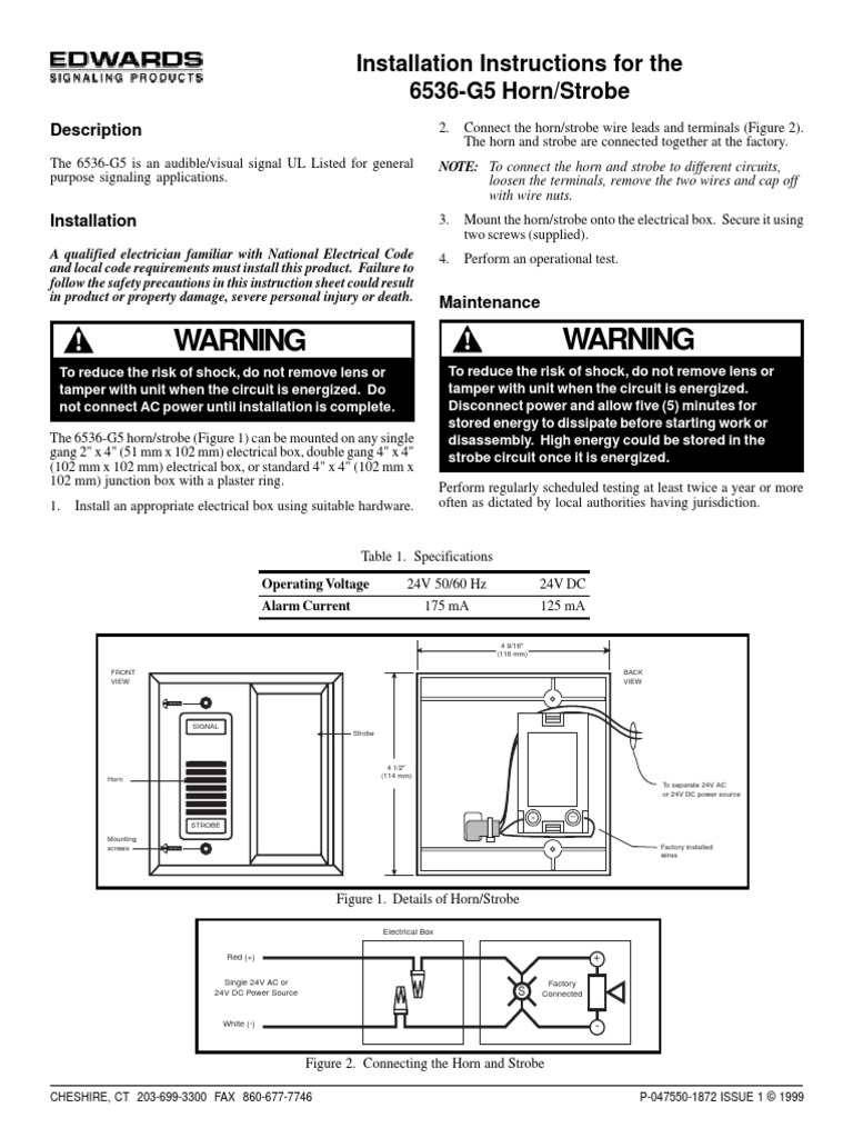 Warning Warning: Installation Instructions For The 6536-G5 Horn/Strobe ...