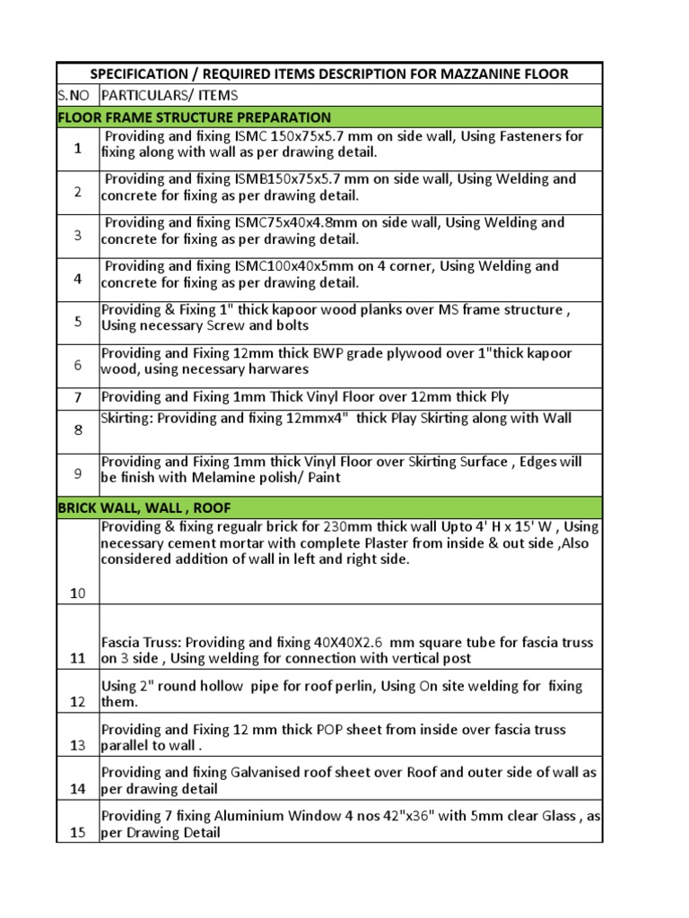 Specification and Materials List for Constructing a Mezzanine Floor ...