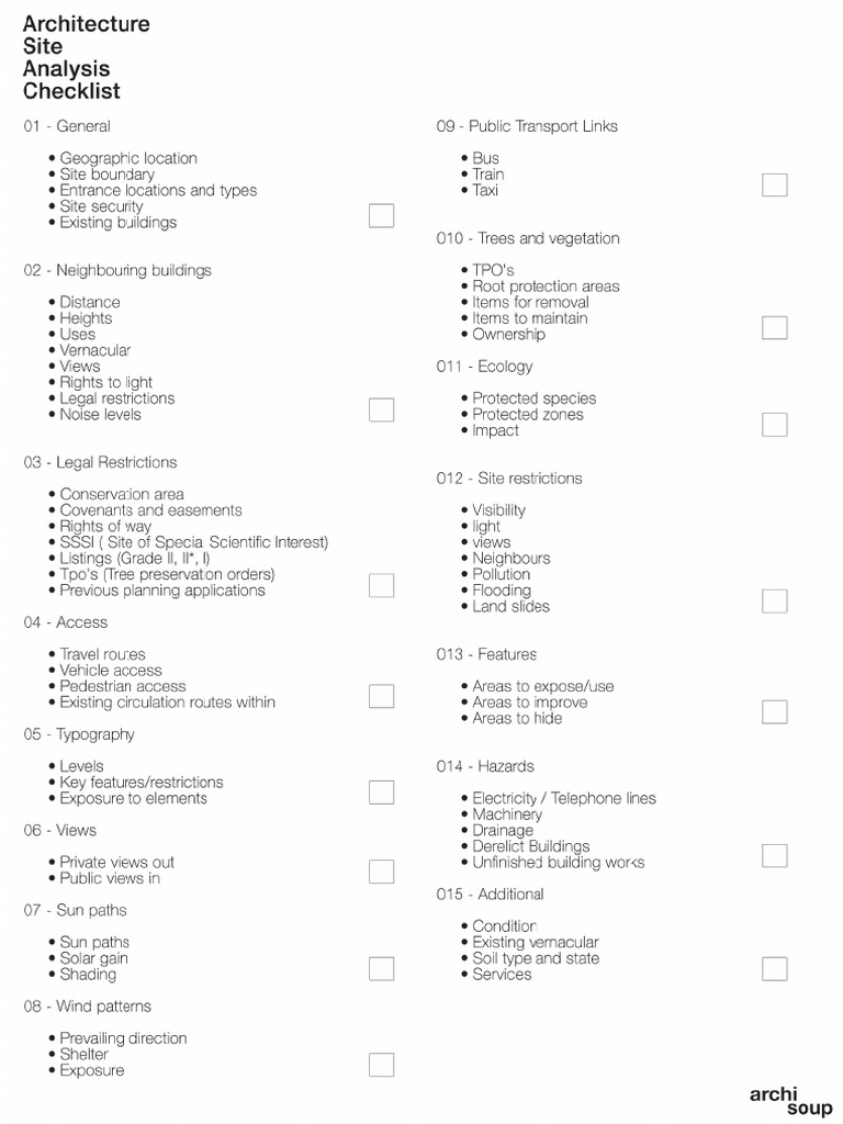 Architecture Site Analysis Checklist | PDF