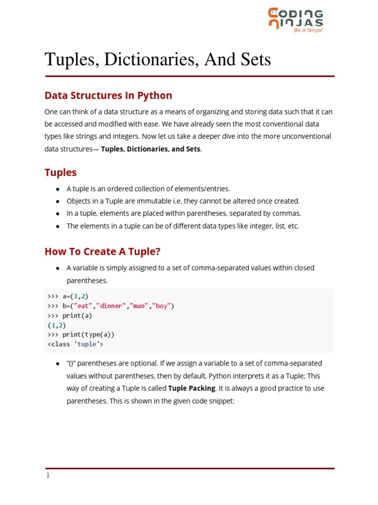 Tuples, Dictionaries, and Sets | PDF | Parameter (Computer Programming) | Computer Engineering
