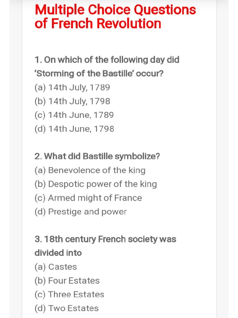 MCQ French Revolution Class IX | PDF