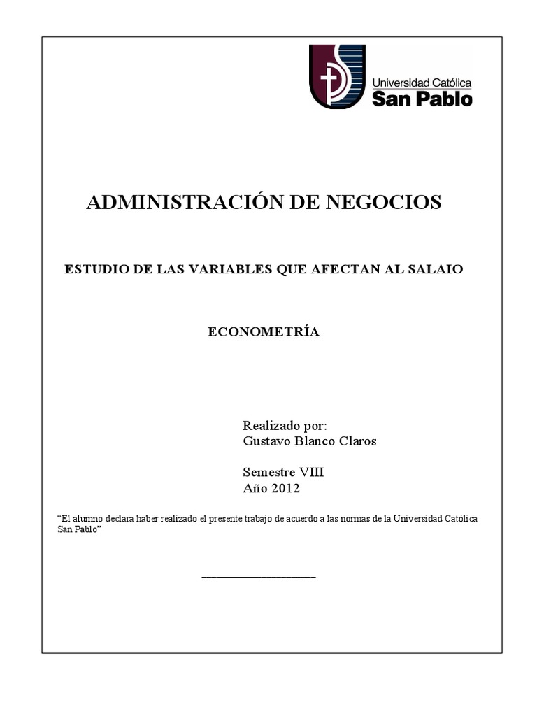 Trabajo Final de Econometria | PDF | Econometría | Salario
