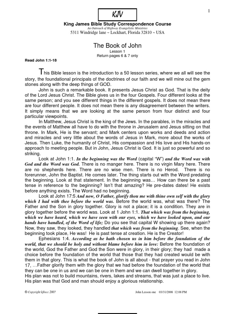 The Book of John: King James Bible Study Correspondence Course | PDF ...