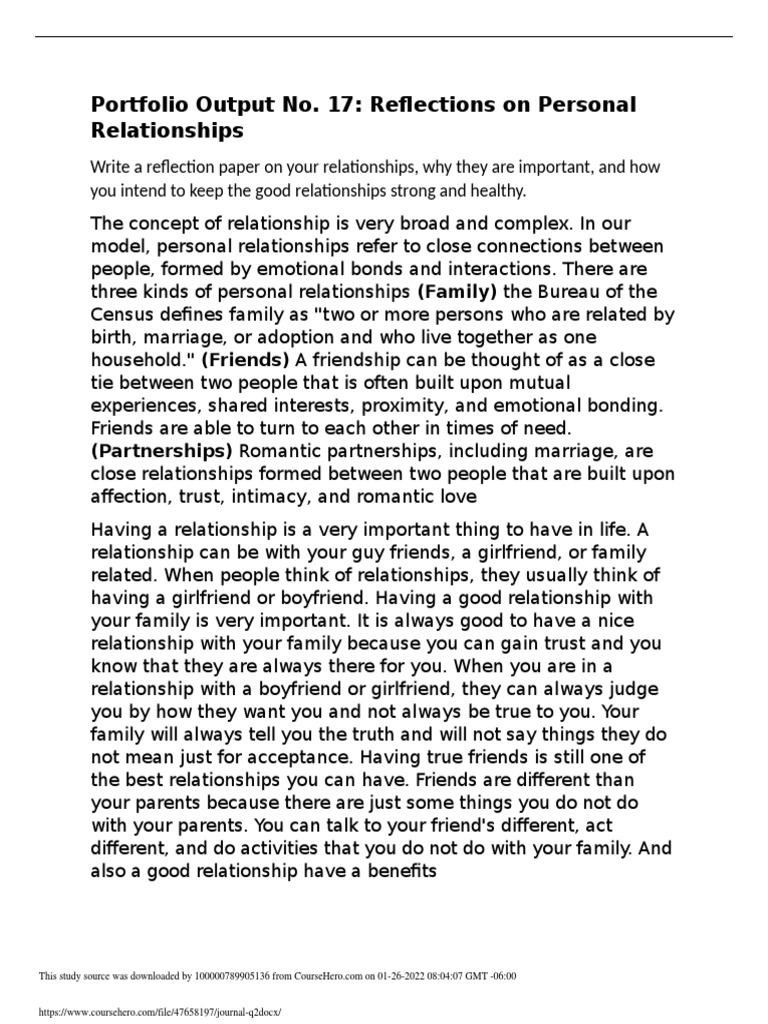 Portfolio Output No. 17: Reflections On Personal Relationships | PDF | Friendship | Intimate ...