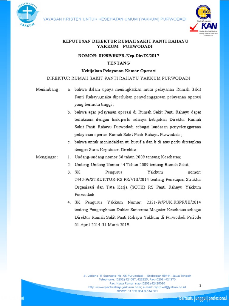 Kebijakan Pelayanan Kamar Operasi Pdf