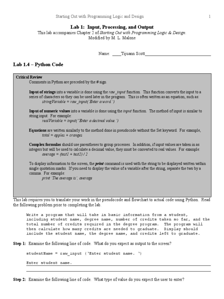 Lab 1: Input, Processing, and Output | PDF | Computer Programming | Input/Output