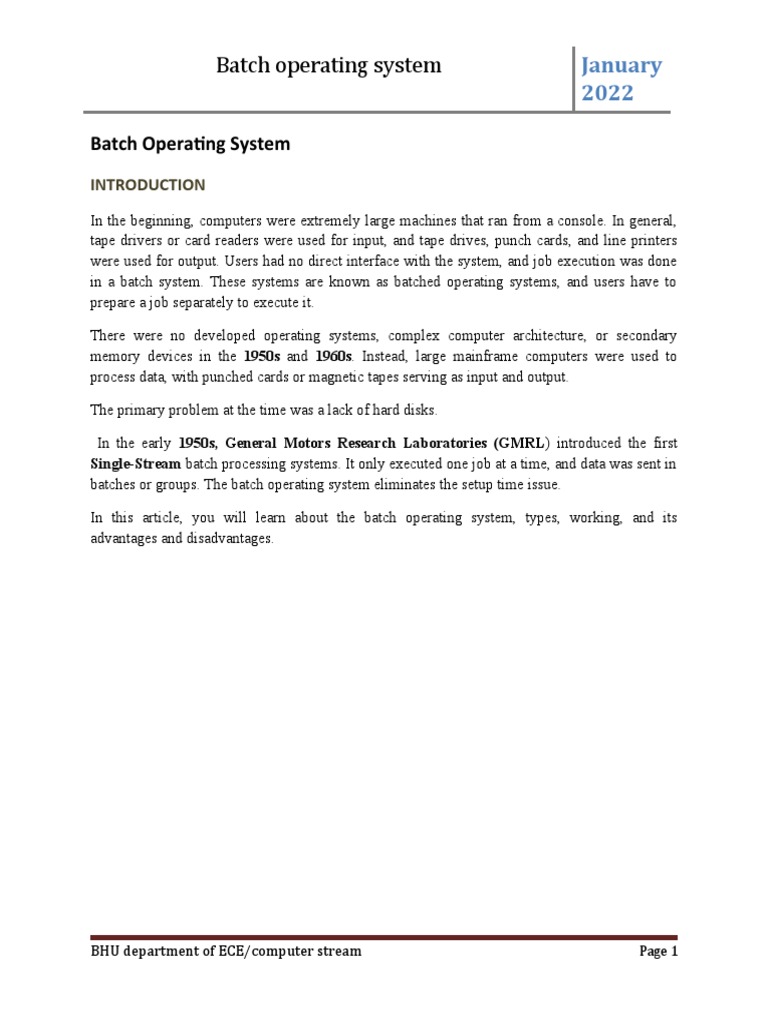 Batch Operating System | PDF | Operating System | Input/Output
