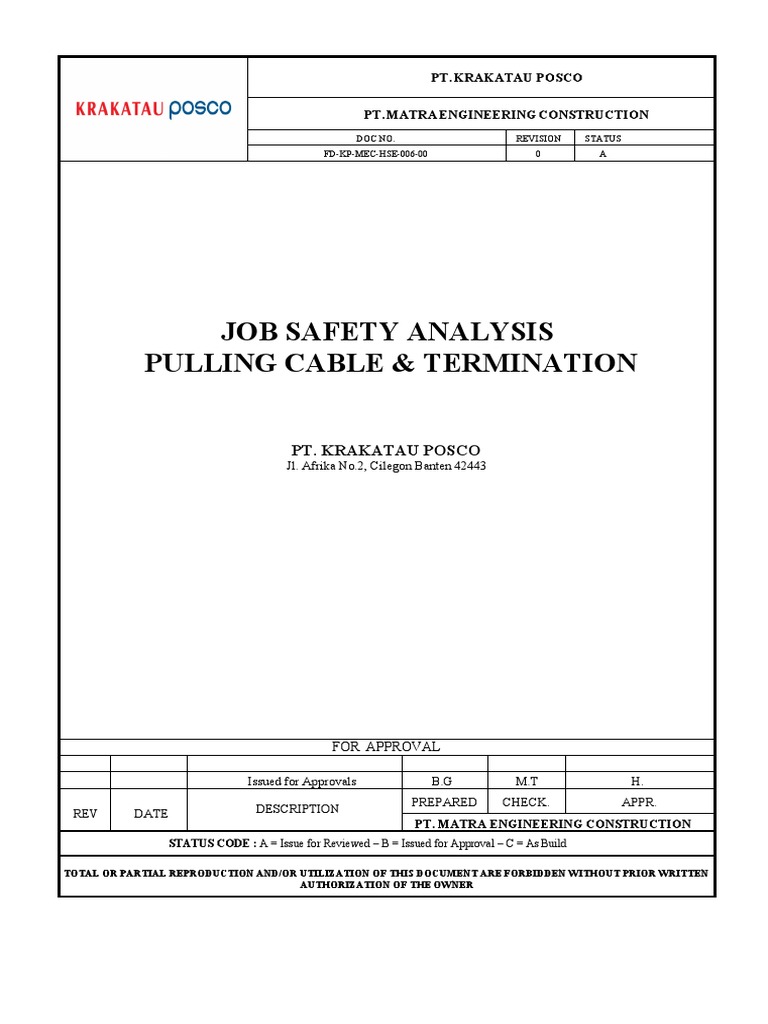 Fd-Kp-Mec-Hse-006 Jsa Pulling Cable & Termination | PDF