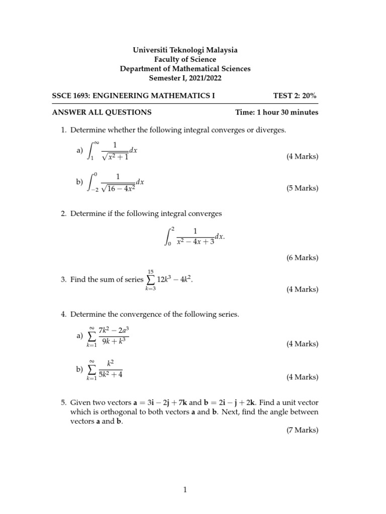 Analysis of Engineering Mathematics Test Questions on Convergence of ...