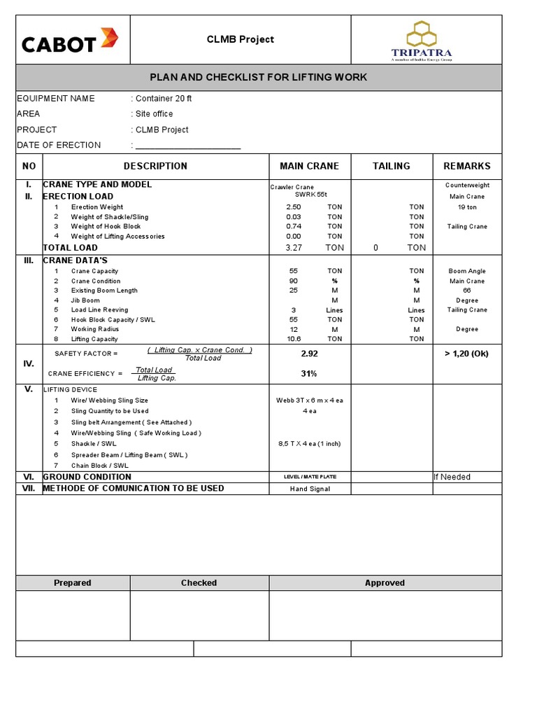 20ft Container Lifting Plan and Checklist | PDF | Crane (Machine ...
