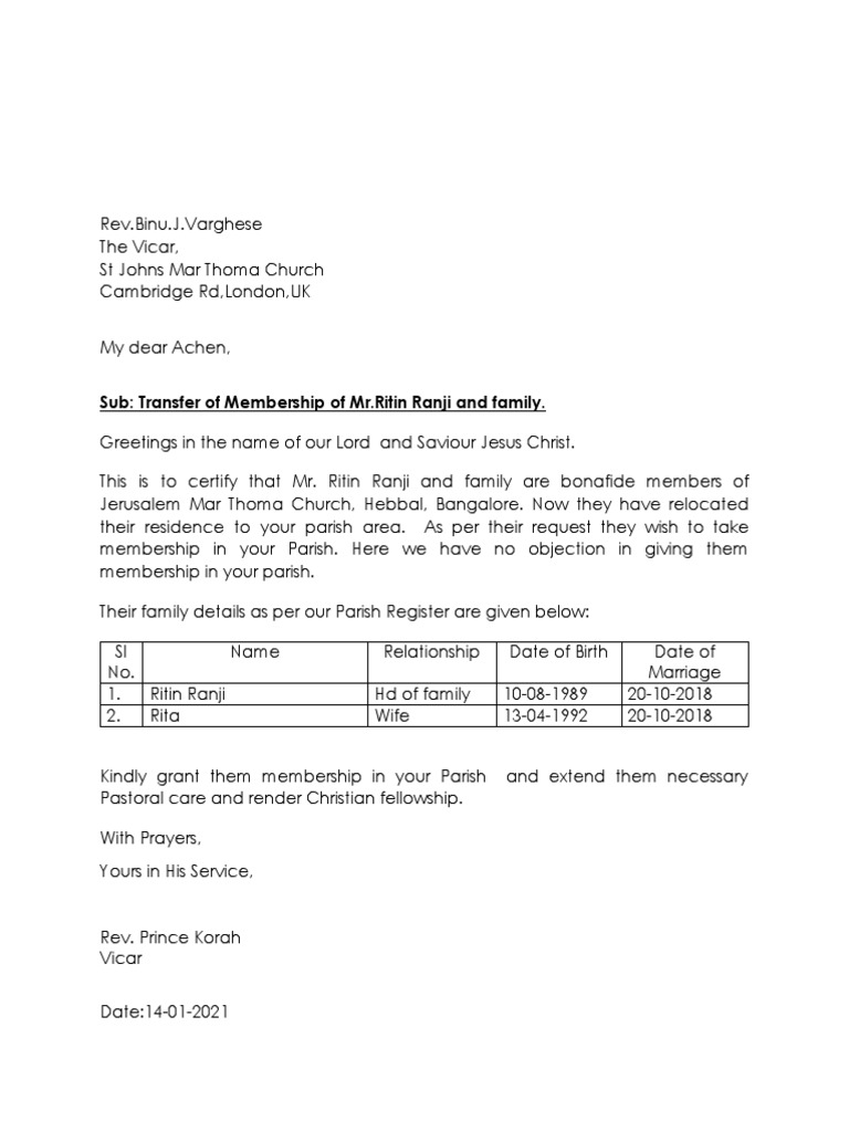 Membership Transfer Request for Family | PDF