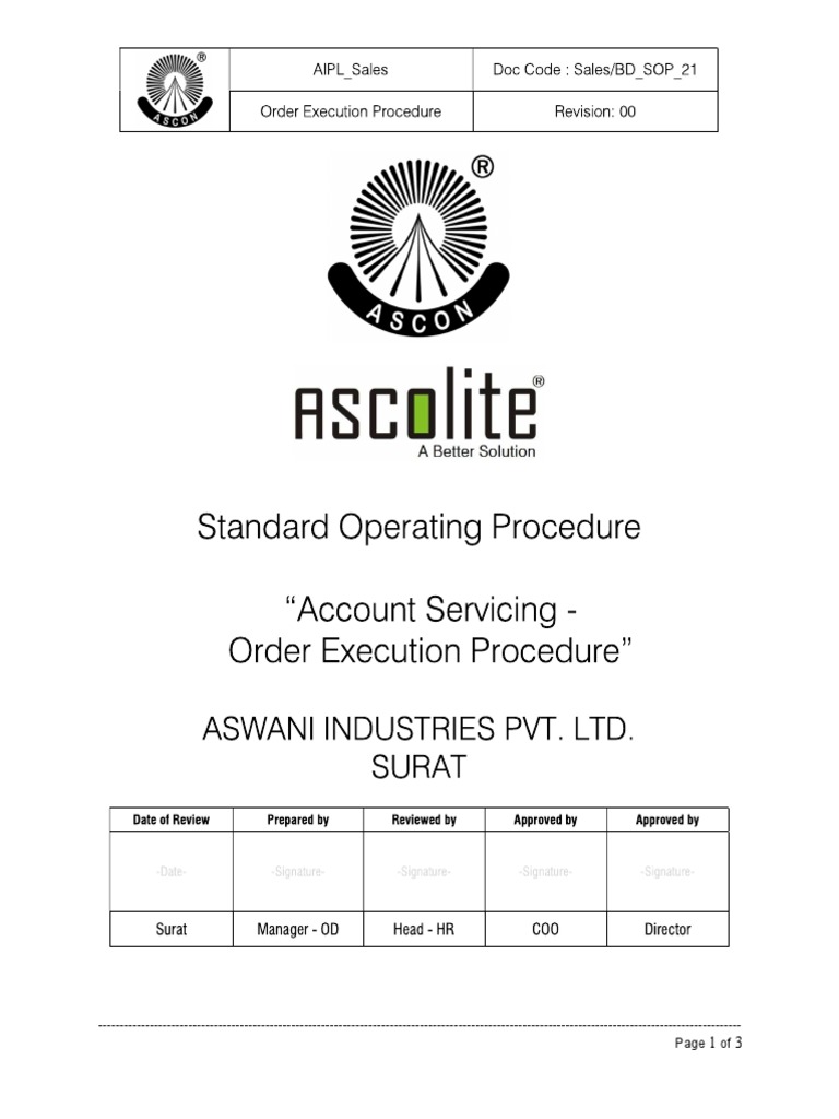 Execution SOP Overview | PDF