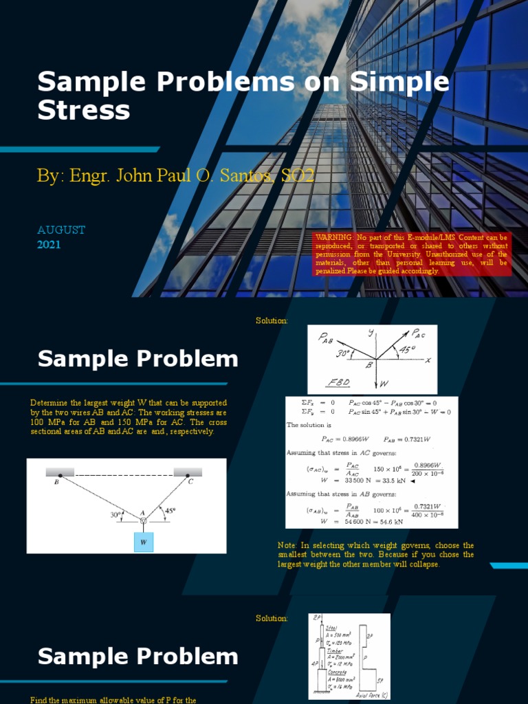 Sample Problems on Simple Stress Calculations | PDF | Stress (Mechanics ...
