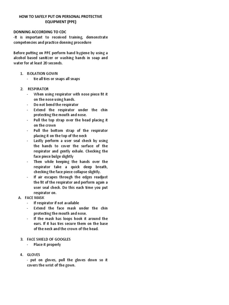 PPE Donning Guide by CDC | PDF