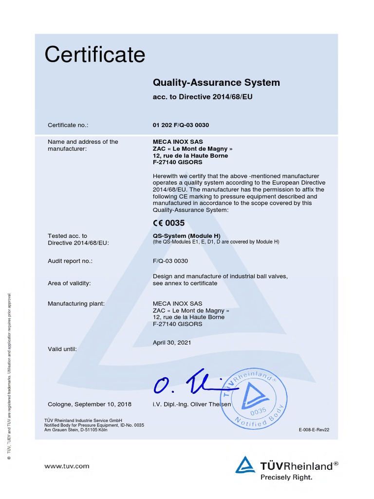 PED Certificate 2021 EN | Download Free PDF | Fluid Mechanics | Fluid ...