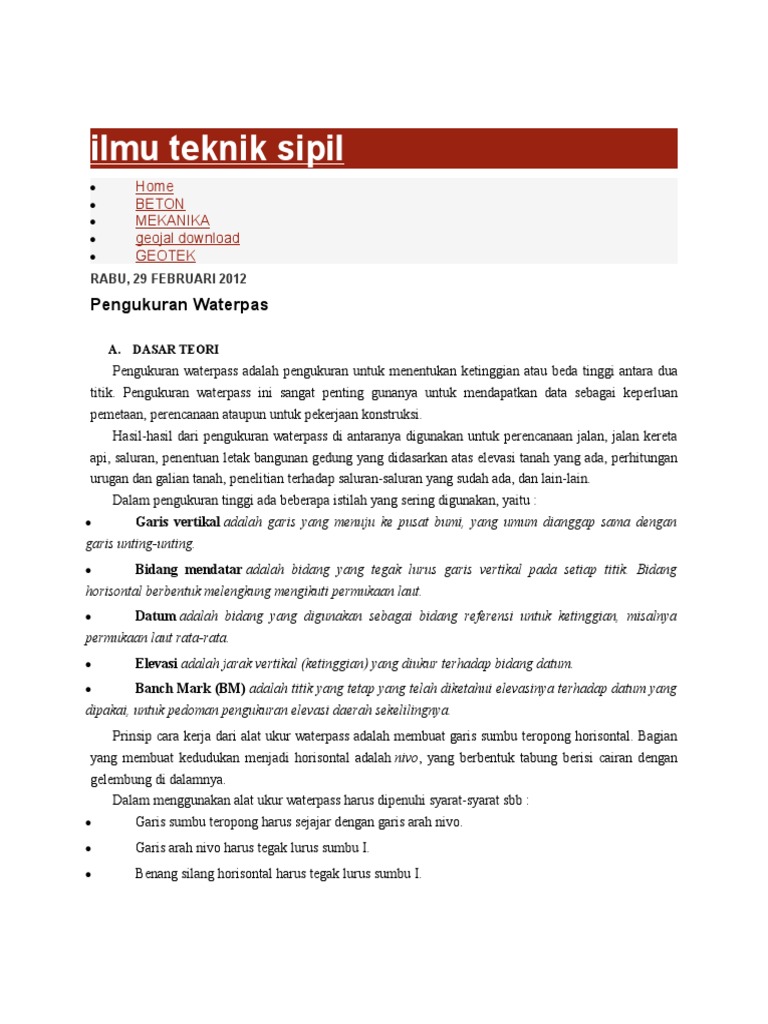 Cara Menggunakan Waterpas Pada Jalan | PDF