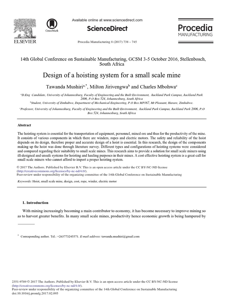 Design of A Hoisting System For A Small Scale Mine | PDF | Mining